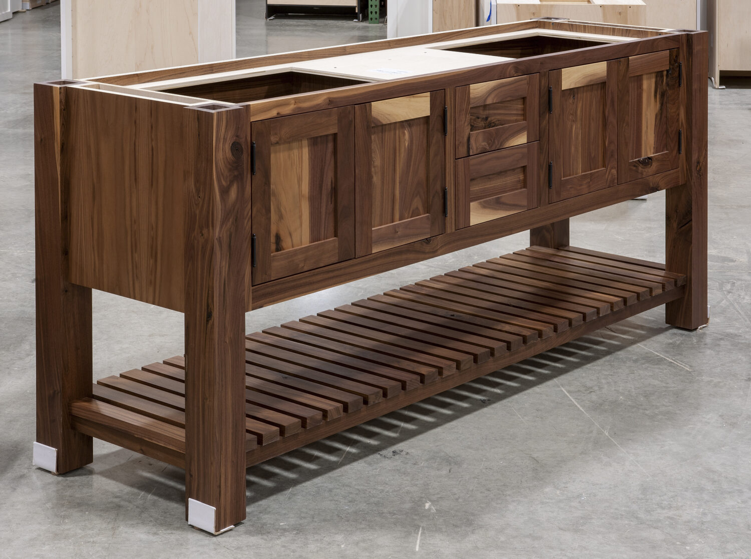 Four Post Vanity with Platform Shelf - Crown Point Cabinetry